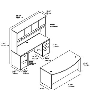 Bush Business Furniture Series C Bow Front Desk with Credenza, Hutch and Storage in Hansen Cherry