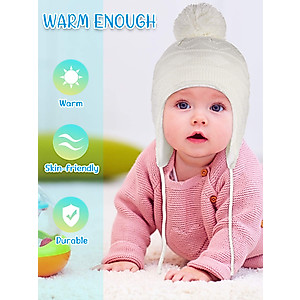 3 Pieces Toddler Baby Kid Winter Beanie Hat Warm Thick Fleece Lined Cap Knit Hat with Earflap and Chin Straps for Girls Boys (1-5 Years)