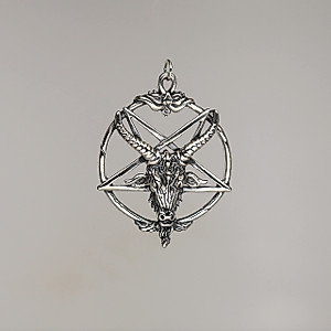 Real Metal Sterling Silver Baphomet Satanic Goat Head Inverted Pentacle Pentagram Pendant