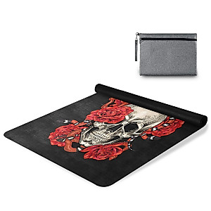Qilmy Snakes Roses Skulls Yoga Mat, Non-Slip Texture Pro Yoga Mat Eco Friendly Exercise & Workout Mat for Yoga, Pilates and Floor Exercises