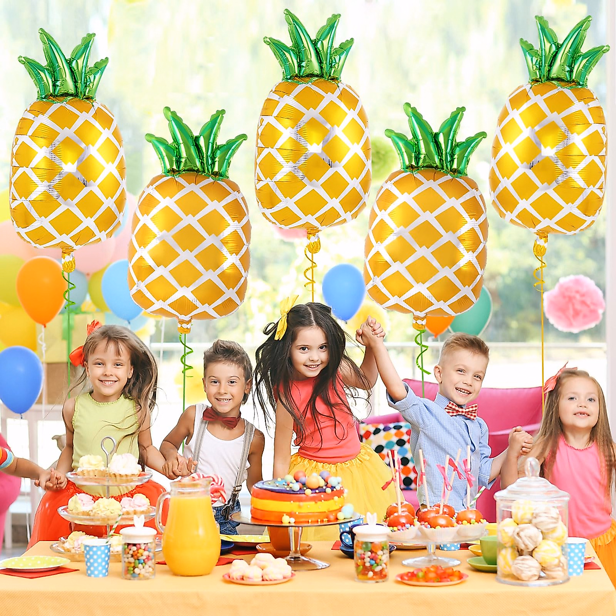 Pineapple Balloons, 6 Pcs Cute Pineapple Foil Balloons, Large Fruit Mylar Balloons for Pineapple Summer Themed Party Decoration Birthday Baby Shower