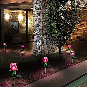 Pannow 2 Pack Large Metal Glass Solar Flowers Lights, Garden Solar Lights Outdoor,Solar Powered Stake Lights,Decorative Garden Lights for Walkway,Pathway,Yard,Lawn
