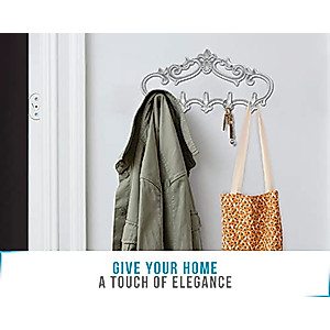 Comfify Cast Iron Wall Mounted Hanger Vintage Design with 5 Hooks - Keys, Towels, Coats etc - Wall Mounted, Metal, Heavy Duty, Rustic, Vintage, Decorative Gift Idea - 12.6x5.9” - Rustic White