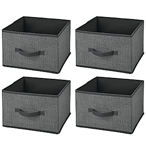 mDesign Fabric Bin for Cube Organizer - Foldable Cloth Storage Cube - Collapsible Closet Storage Organizer - Folding Storage Bin for Clothes and More - Lido Collection - 4 Pack - Charcoal Gray/Black