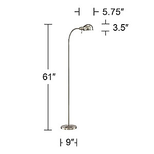 360 Lighting Ridley Modern Standing Task Floor Lamp 61" Tall Satin Nickel Silver Adjustable Gooseneck Arm Bright Lighting for Living Room Reading House Decor Bedroom Home