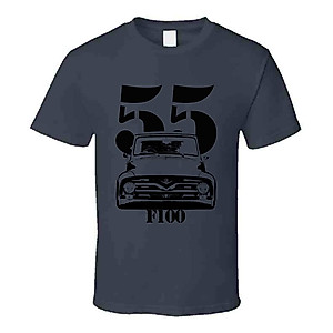 1955 F100 Pickup Truck Grill View with Year and Model Name White T Shirt 2XL Charcoal Grey