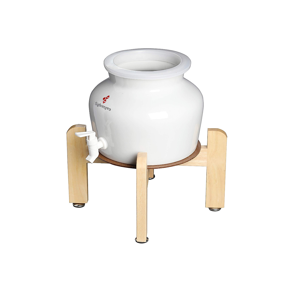 Sighompro Countertop Ceramic Porcelain Water Jug Dispenser with Faucet and Gasket, with Wooden Stand. Mostly Used for 3 Gallon and 5 Gallon Water Bottles