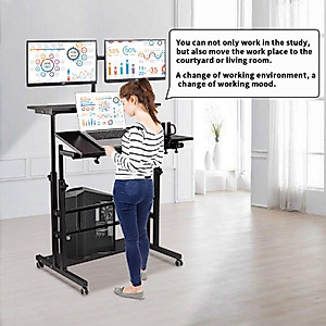 Hadulcet Mobile Standing Desk, Rolling Table Adjustable Computer Desk, Stand Up Laptop Desk Mobile Workstation for Home Office Classroom with Wheels, 31.49 x 23.6 in Light Grey