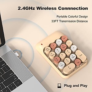 MOFII Wireless Number Pads - MilkTea Numeric Keypad 18 Keys USB 2.4G Round Keycap Colorful Extensions Keypads, Financial Accounting Portable Numpad 10 Key for Laptop/PC/Notebook/Surface Pro
