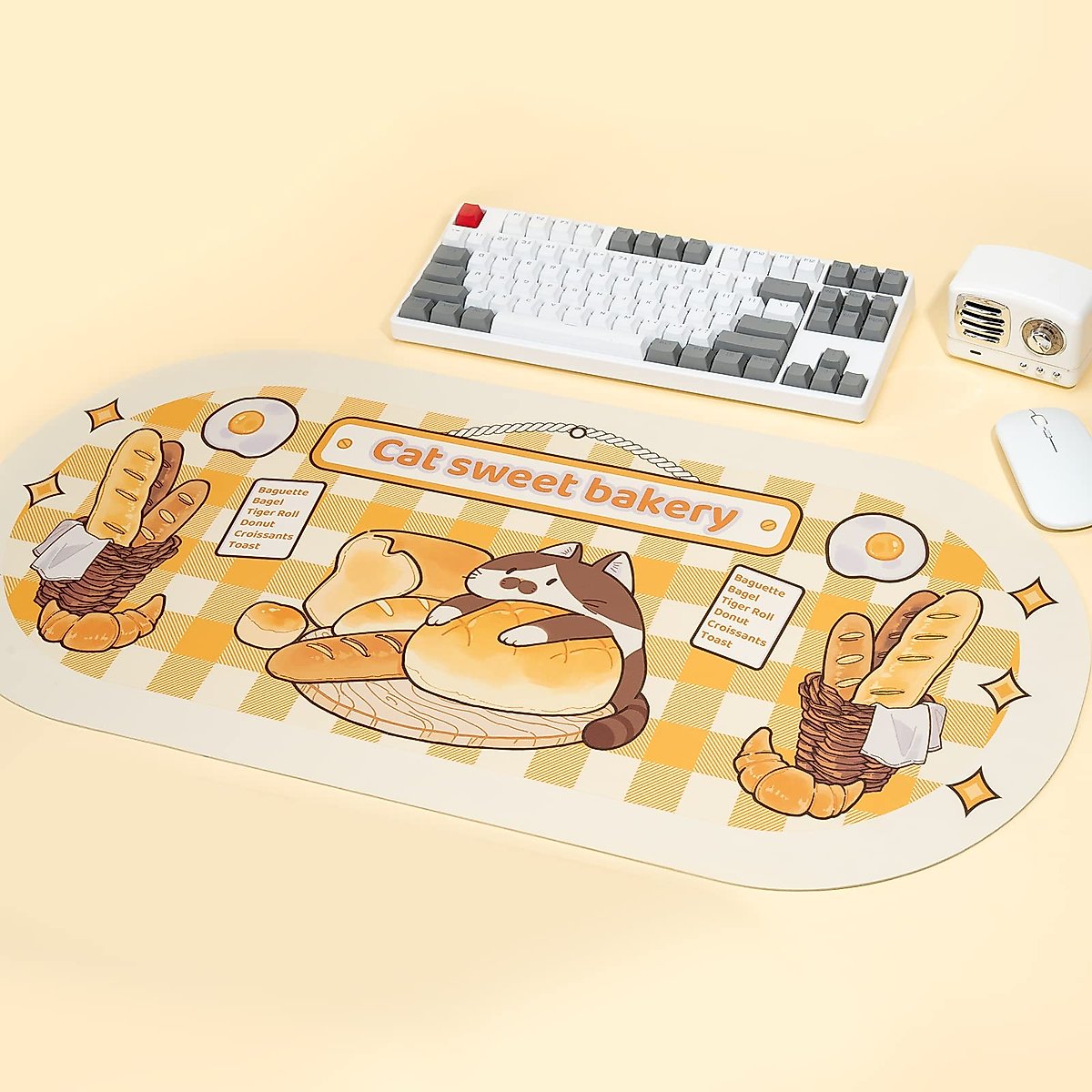 GeekShare Cute Cat Bakery Mouse Pad - Large Non-Slip Base PU Desk Mat for Keyboard and Mouse, Perfect for Gaming, Writing, or Home Office Work