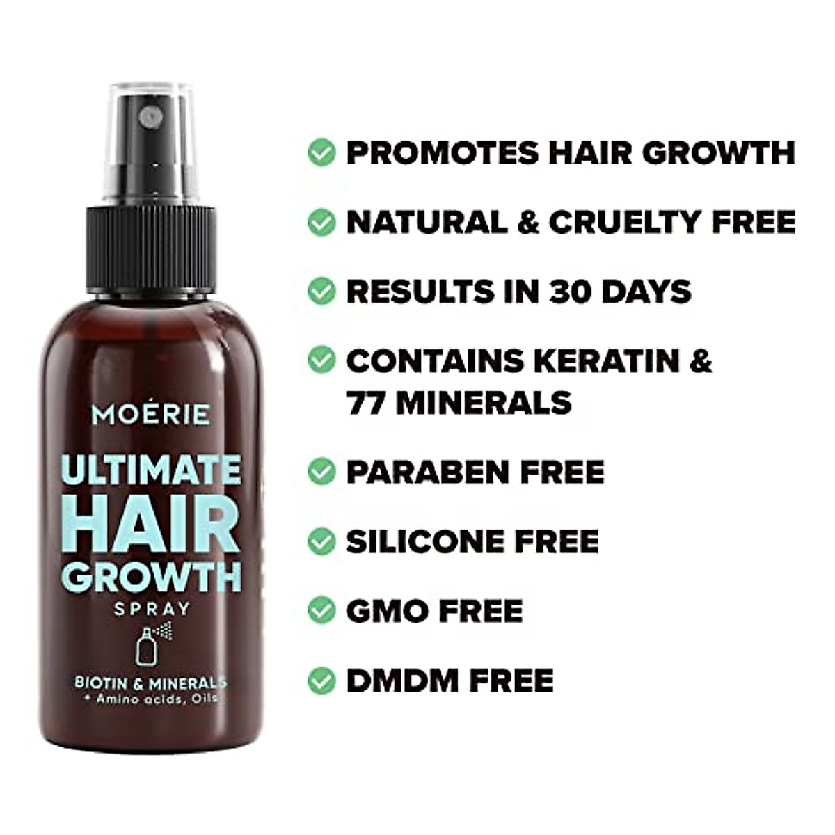 Moerie Ultimate Hair Growth Spray – For Longer, Thicker, Fuller Hair - with Biotin & Caffeine - Hair Growth Products – Paraben Free Growth Serum – All Hair Types – Reverse Hair Loss - for Women & Men