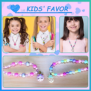 PinkSheep Jewelry Sets Beaded Necklace and Beads Bracelet for Kids Girls 10 Sets Unicorn Cat Bird Owl Necklace and Beads Little Favors Bags for Girls Princess Dress Up Pretend Play