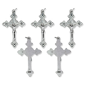 Bulk Pack of 5 - Large Flared Sunburst Fleur-De-Lis Crucifix Rosary Part - 2 1/8" Italian Silver Oxidized Finish Cross for Rosary Making Rosary Making Supplies, Made in Italy