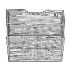 EasyPAG 3 Tier Wall File Holder Hanging Mail Organizer Meta Wall Mount Magazine Rack for Home and Office,Silver