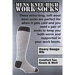 Workforce - 3 Pairs Mens Extra Long Knee High Thick Warm Wool Rich Knitted Boot Socks (WFH0035GRY)