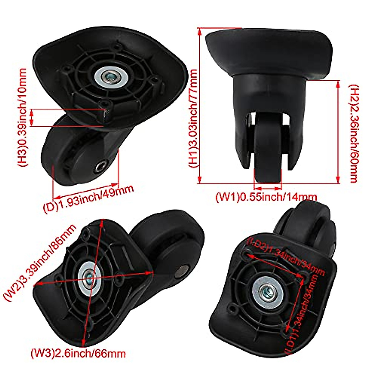 1 Pair Replacement Wheels 360 Swivel Suitcase Casters for Luggage Black (W293)