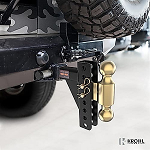 KROHL Adjustable Trailer Hitch with 2" & 2-5/16" Balls, 12,000 lbs Capacity, 7.5" Rise & Drop, Lock & Keys Included, Zinc Plated for Durability - Perfect for Trucks & SUVs with 2" Receiver