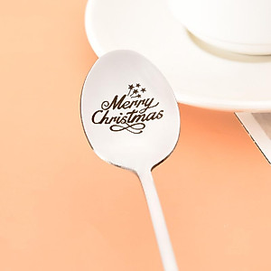 Christmas Gifts for Women Men Friends Xmas Gifts for Mom Dad Christmas Presents for Girls Boys Merry Christmas Spoon Engraved Coffee Tea Spoons Gift Ideas for Daughter Son
