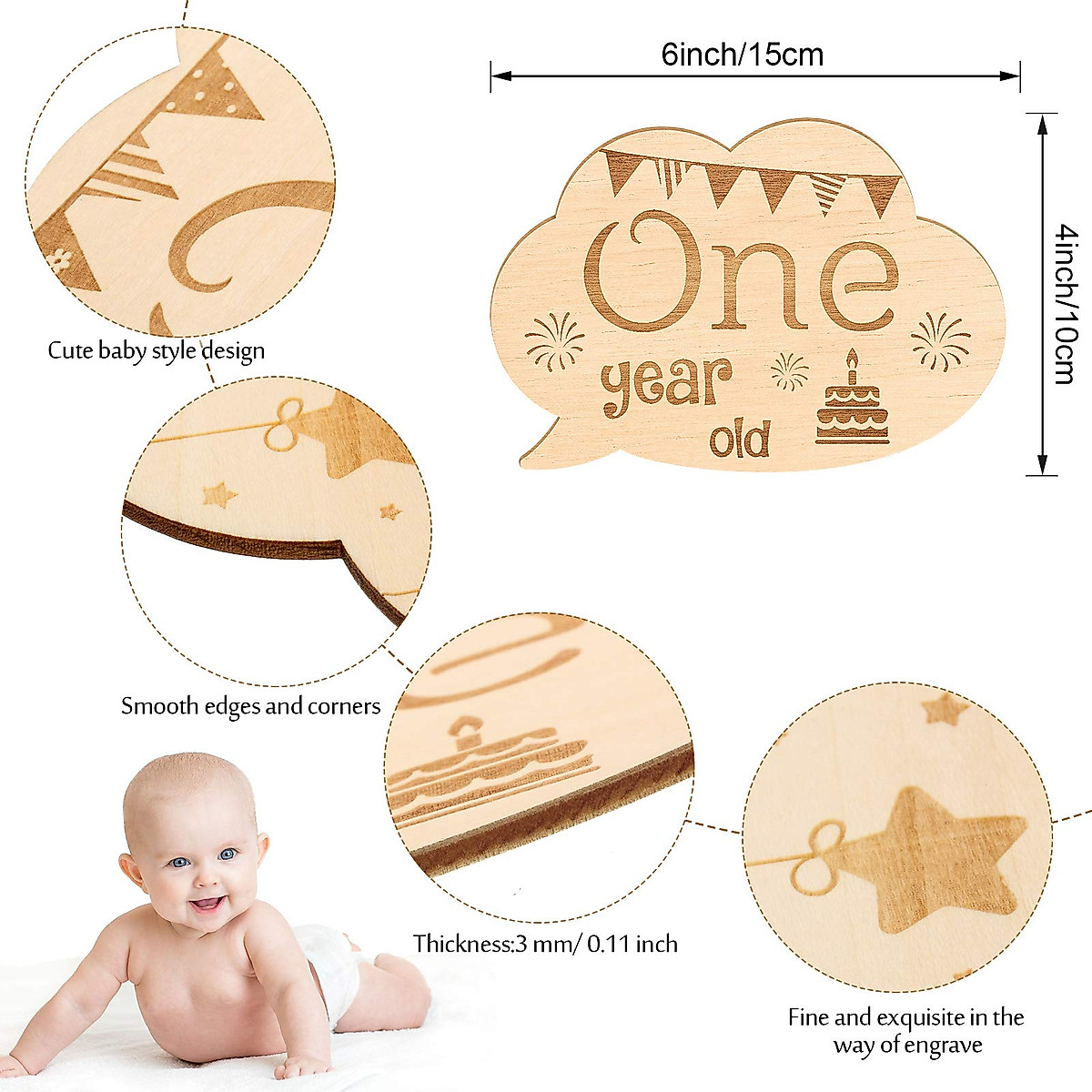13 Pieces Baby Monthly Milestone Cards Wooden Baby Milestone Sign Baby Gift Sets First Year Growth Cards Newborn Photo Card Props