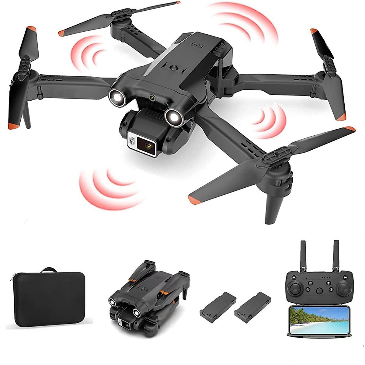 FPV Drone with Camera for Adults Kids Beginners,Foldable RC Quadcopters Drones with 4k Dual Camera ,Optical Flow Positioning, 360°Smart Obstacle Avoidance, APP Control, One-click Take-off and Landing,Gesture and voice control,2 Batteries