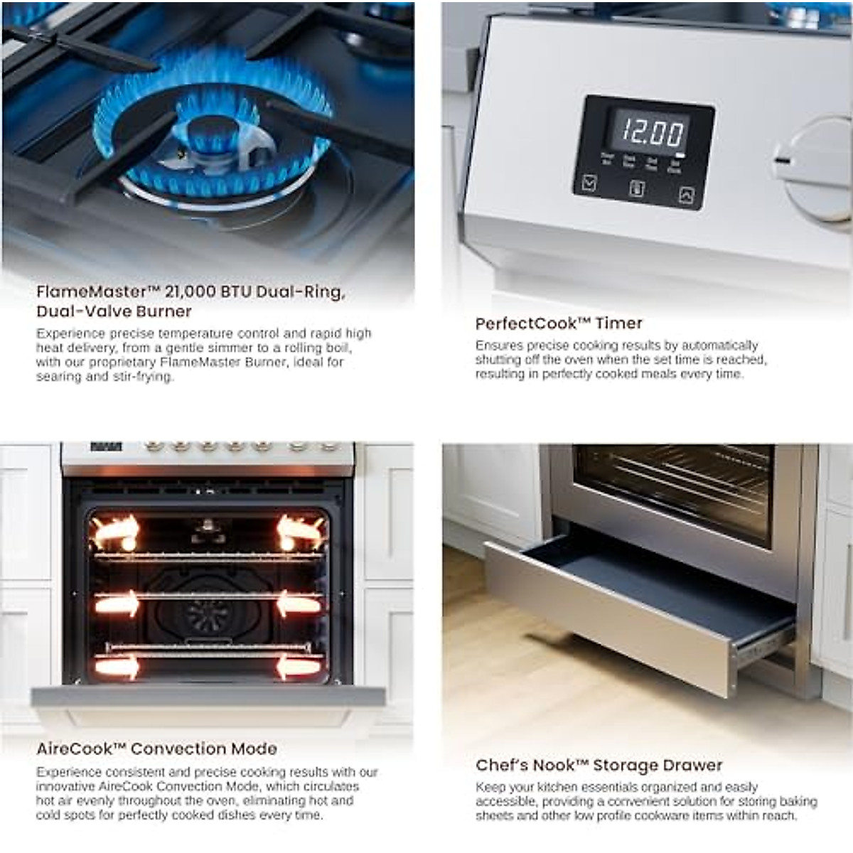 RANGAIRE RRG303TS 30" Gas Range, 5 Sealed Burners, 5.0 cu. Ft. Capacity, Freestanding Slide-in Convection Oven, Easy Reach Racks, Clock and Timer, Stainless Steel