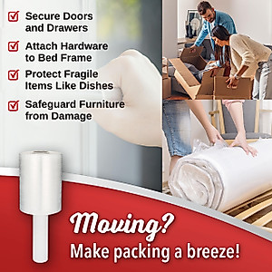 2 Pack Industrial Strength Mini Hand Stretch Wrap 5" 1000 Ft Roll 80 Gauge Thick Clear Cling Plastic Moving Supplies Durable Self-Adhering Packing Pallet Furniture Heavy Duty Shrink Film