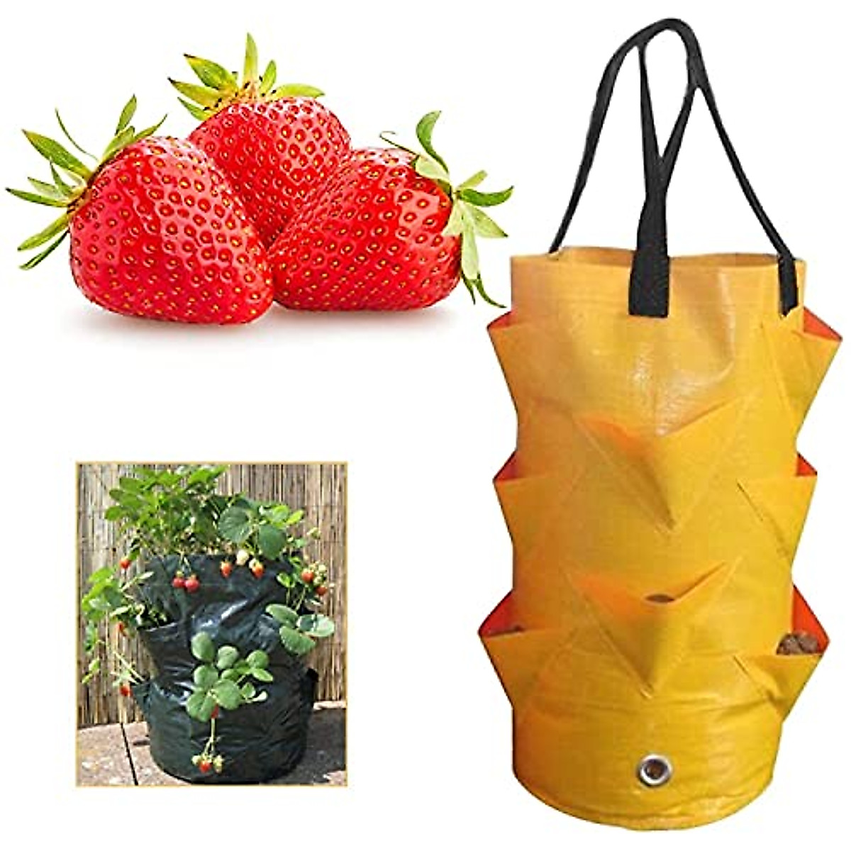 EBOCACB 3 pcs Hanging Planter Bag with Handles, Plastic Hanging Strawberry Planting Containers Strawberry Grow Bags Foldable Durable Growing Bags Grow Planter for Growing Vegetables Flowers Herb Plant