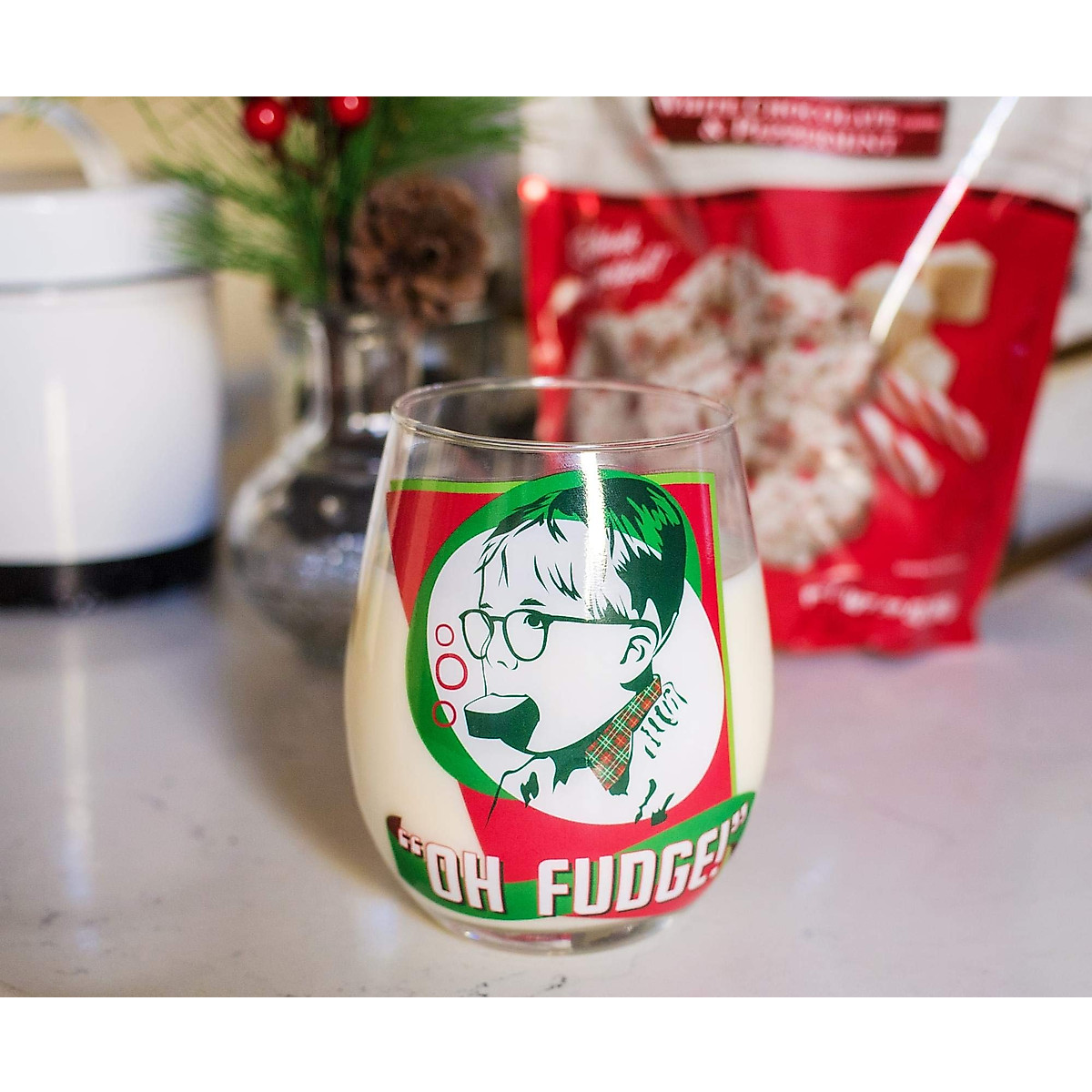 Silver Buffalo A Christmas Story Oh Fudge! Stemless Wine Glass | Holds 20 Ounces