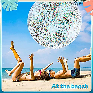 Leitee Giant Sequins Beach Ball 5 FT Huge Confetti Glitters Inflatable Clear Beach Ball Oversized Blow up Plastic Inflatable Balls for Summer Swimming Pool Party Favors and Massive Water Games (5 Ft)