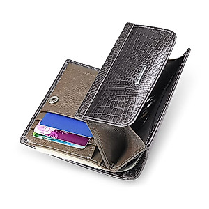 Dicihaya Women Small Compact Bifold Genuine Leather Wallet Ladies Mini Purse with ID Window Coin Pocket (Silver)