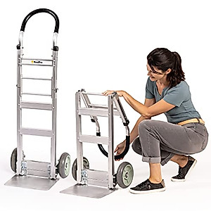 HaulPro Fully Assembled Foldable Hand Truck with 8" Mold-On Rubber Wheels – Horizontal Loop Handle. 500 Lb. Capacity Dolly for Travel, Moving and Office Use | 14 X 7.5 Extruded Aluminum Nose Plate
