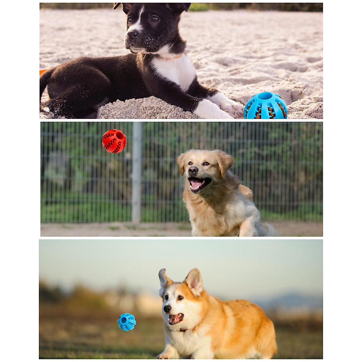 Indestructible Rubber Dog Ball- Two Pack Red and Blue - Interactive Treat Holder for Extreme Chewers - Durable Dog Toy