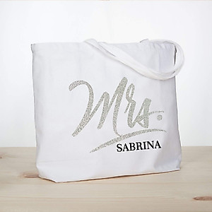 ELEGANTPARK Future The Mrs. EST. 2023 Personalized Bride Tote Wedding Bachelorette Bridal Shower Gifts Large Shoulder Bag Black with Champagne Glitter