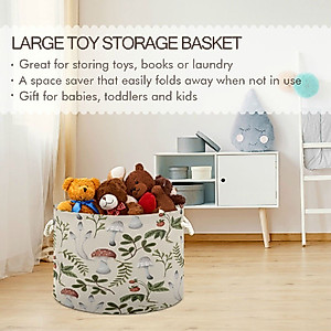 Kigai Cotton Rope Basket Mushroom Pattern Large Storage Basket for Toys Blanket Baby Laundry Basket for Nursery, Closet, Bedroom, Home Organization