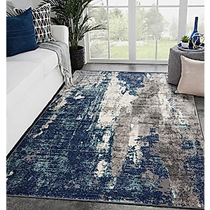 LUXE WEAVERS Modern Area Rugs with Abstract Patterns 7681 – Medium Pile Area Rug, Dark Blue, Light Blue / 4 x 5