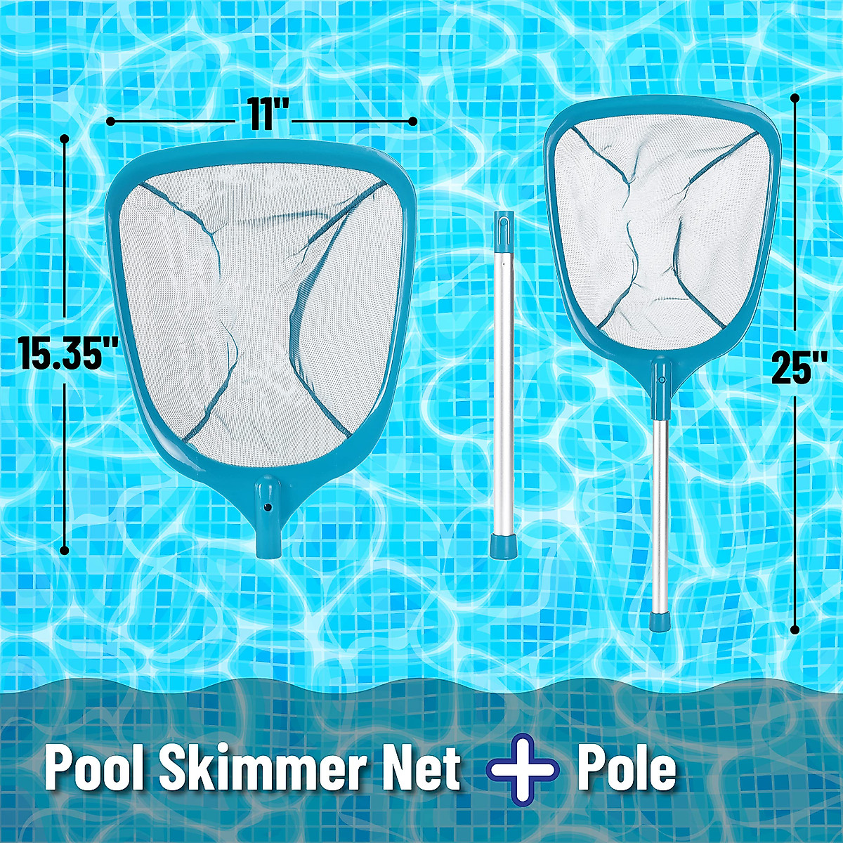 UNCO- Pool Skimmer Net with Pole, 25", Hot Tub Skimmer Net, Leaf Skimmer with Pole, Pond Skimmer Net, Pool Net with Pole, Pool Skimmer Net with Pole, Pool Nets for Cleaning with Pole