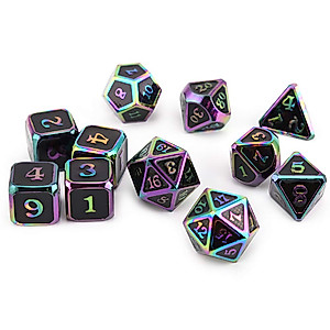 Rainbow Eldritch Cthulhu Scales Metal Dice Set 11 Polyhedral Dice with Metal Box for Dungeons and Dragons (D&D, DND 5 Edition) Call of Cthulhu Warhammer Shadowrun and All Tabletop RPG for Game Lovers.