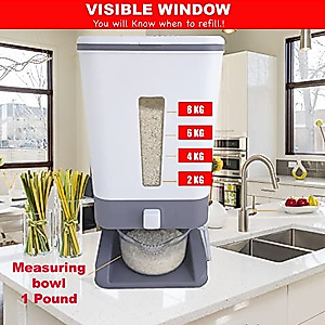 GIANNE Rice Dispenser, Rice Container + Measuring Cup + Spoon Pink Rabbit, Rice Storage, Automatic Rice Dispenser, Grain Container with Lid Moisture Proof Measuring