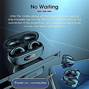 Pousbo Wireless Ear Clip Bone Conduction Headphones Bluetooth, 2023 New Mini Open Ear Headphones Wireless Bluetooth, Waterproof Sport Running Earring Earphone (New Black)