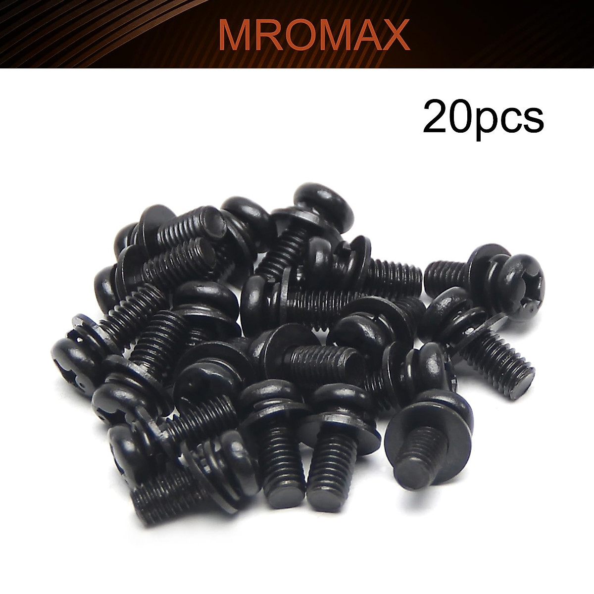 MroMax M6 x 14mm Carbon Steel Phillips Pan Head Machine Screws Bolts Combine with Spring Washer and Plain Washers 20Pcs