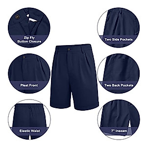 COOFANDY Men’s Linen Flat Front Shorts Casual Classic Fit 7" Summer Beach Shorts with Elastic Waist and Pockets, Navy Blue, XX-Large