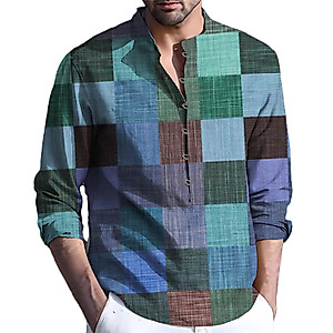 Prime Early Access Sale Long Sleeve Shirts for Men Cotton Western Aztec Ethnic Multi Buttons Shirt Causal Ethnic Print Color Block Shirt Mens Tall t Shirts Blue 2X