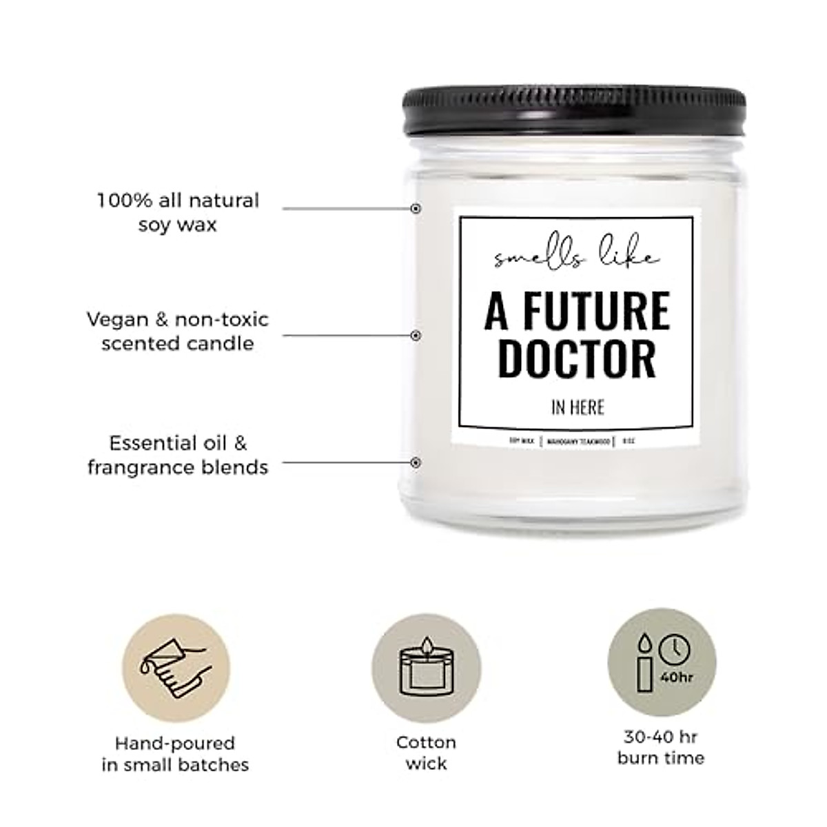 YouNique Designs Future Doctor Gifts Candle 9 oz - Med Student Gift, Medical Student Gifts & Medical School Graduation Gifts - Future Doctor Gifts for Medical Students (Mahogany Teakwood)