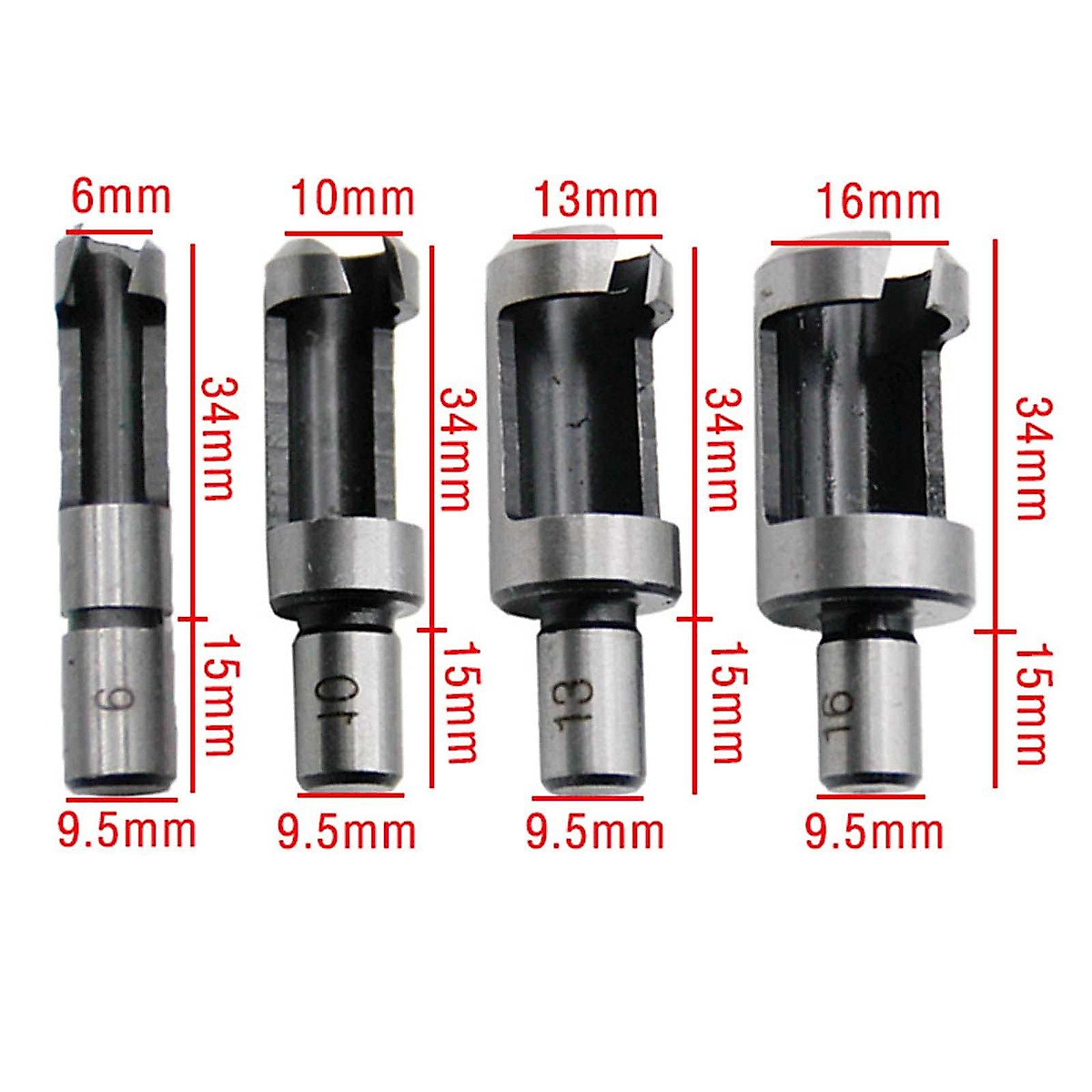 8pcs Wood Plug Cutter Cork Drill Straight And Tapered Taper 5/8" 1/2" 3/8" 1/4" Woodworking Cutting Tool