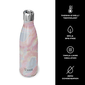 S'well Stainless Steel Water Bottle with Sports, 17oz, Geode Rose, Triple Layered Vacuum Insulated Containers Keeps Drinks Cold for 36 Hours and Hot for 10, BPA Free, Perfect for On the Go