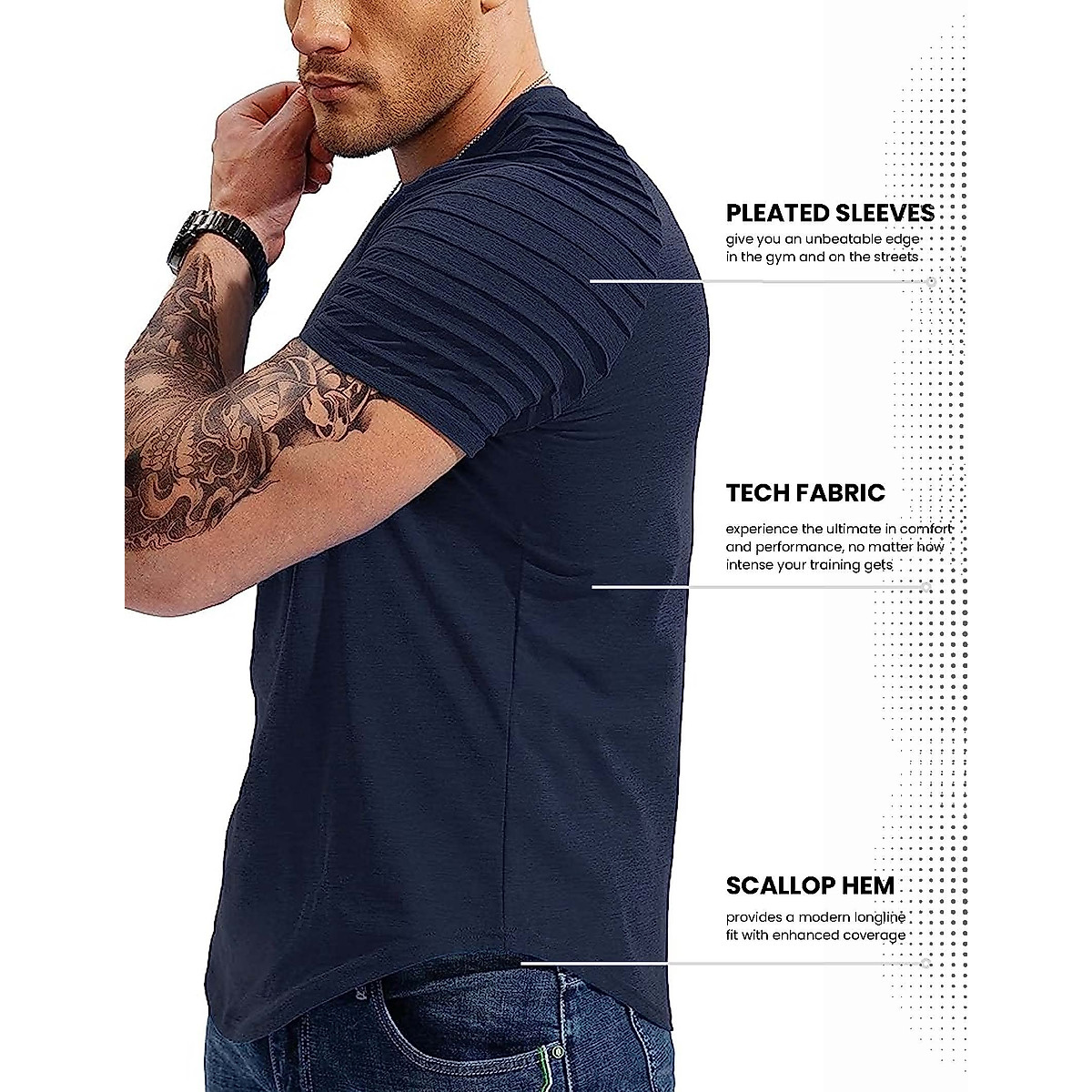 Liberty Imports 3 Pack: Men's Muscle T-Shirt Pleated Raglan Bodybuilding Gym Tee Short Sleeve Fashion Workout Hipster Shirts (Gray/Black/Navy, XX-Large)