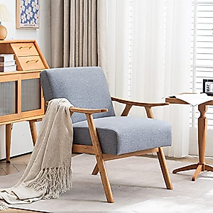 VINGLI Grey Accent Chairs Set of 2, Retro Mid Century Lounge Chairs for Living Room, Sturdy Upholstered Solid Wood Boho Farmhouse Armchairs for Bedroom/Reception