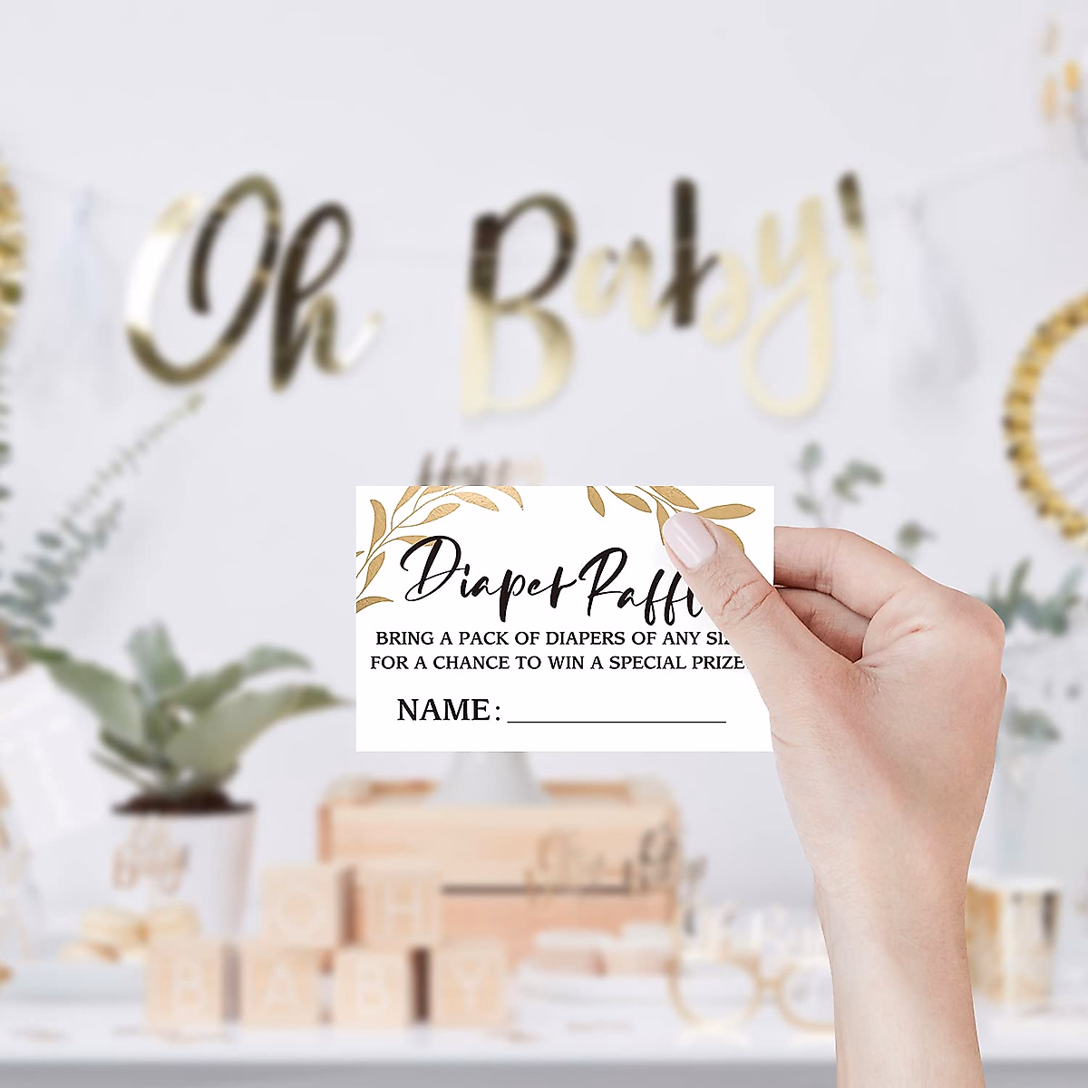 Golden leaves Diaper Raffle Sign,Baby Shower Game,Diaper Raffle Kit,Baby Shower Invitation Set-1 Sign and 50 Guessing Cards(5A)