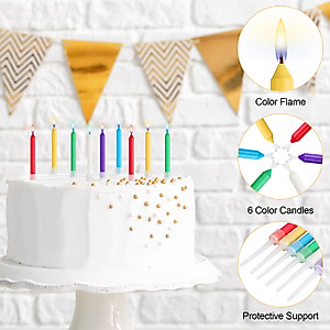 Phinus 18pcs Colorful Flame Birthday Candles, 2.2in Colorful Birthday Candles for Cake, Birthday Candles Colorful Candles Holders Included
