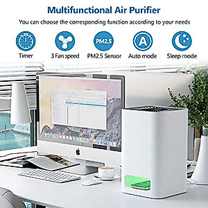 ZHENGXOO Small Air Purifiers with True HEPA Filter For Home Cover Up To 370 sq.ft, CADR:120 with air quality monitoring function to automatically adjust, Model:AM-160 (White)